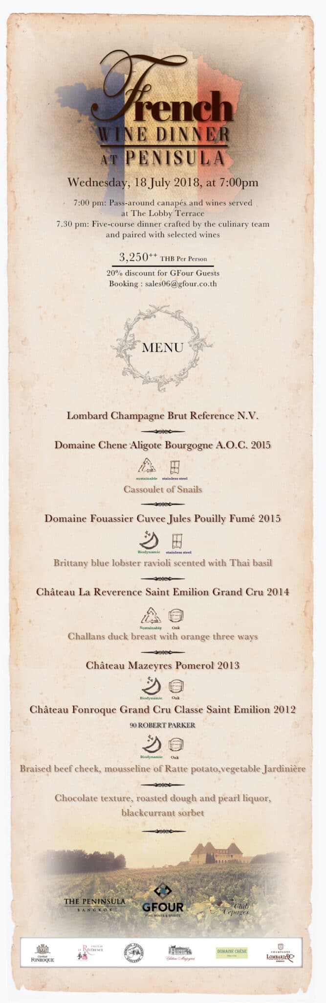 French Wine Dinner - GFour Food & Beverage